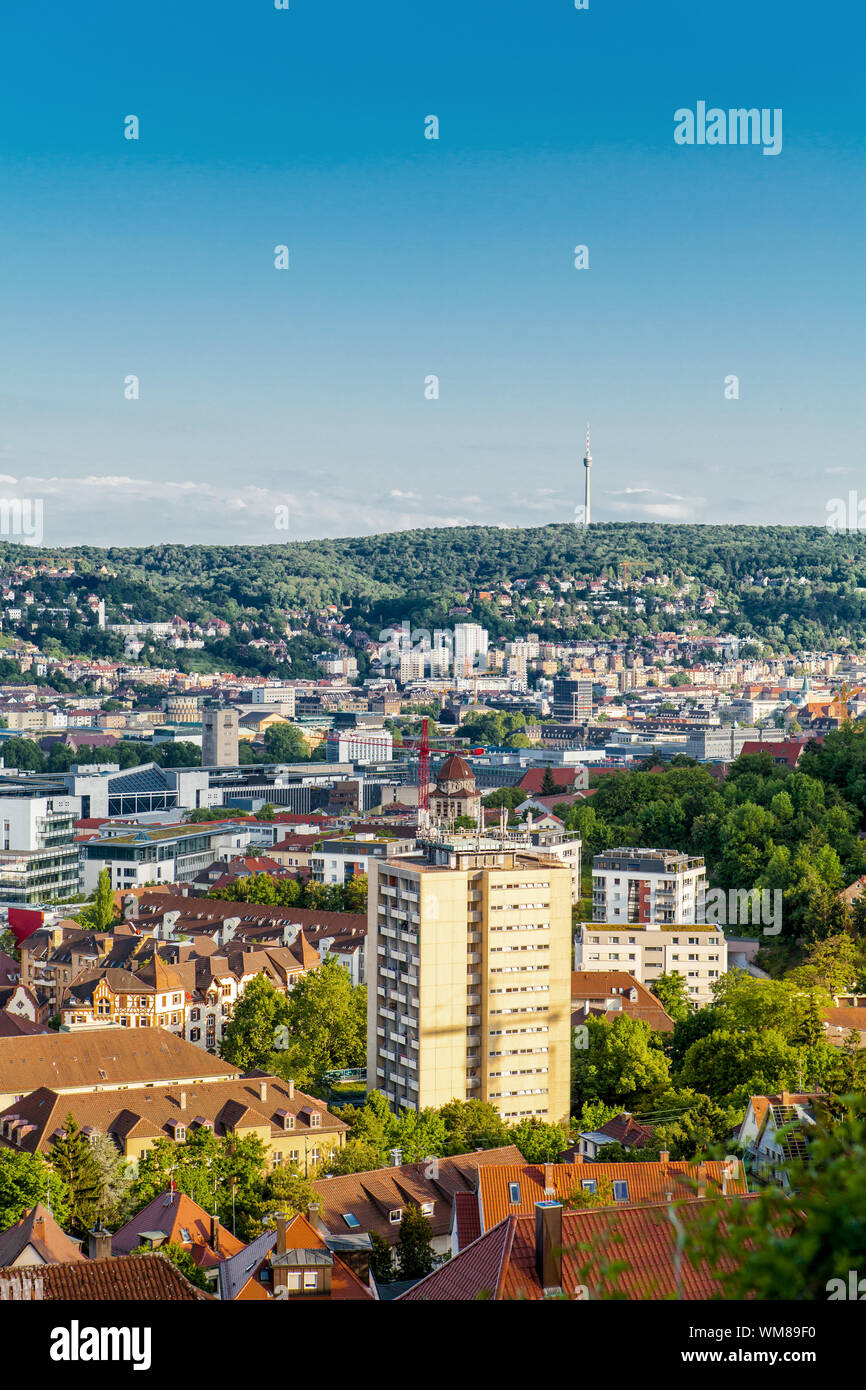 Scenic rooftop view of Stuttgart, Germany showing modern high-rise ...