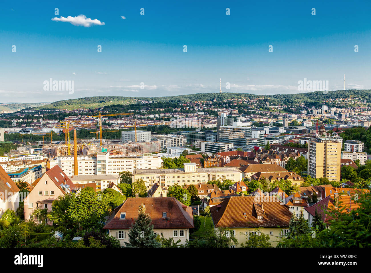Scenic rooftop view of Stuttgart, Germany showing modern high-rise ...
