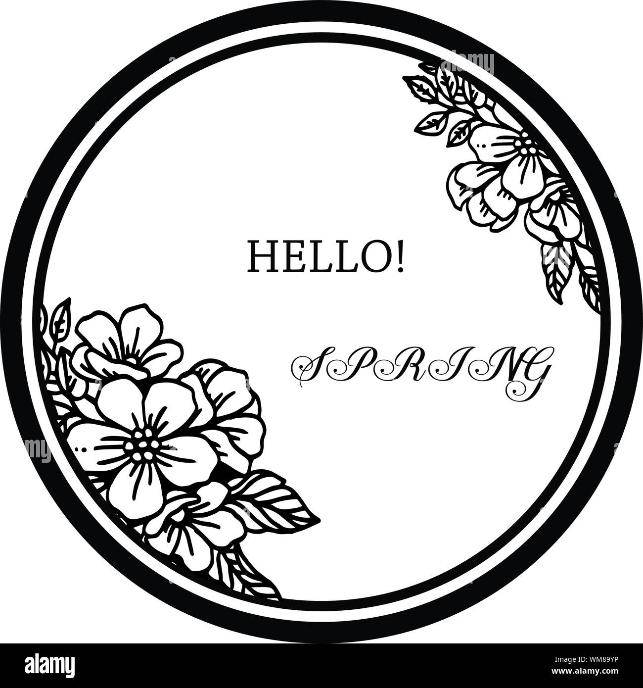 Various ornate of card hello spring, with realistic leaf flower frame ...