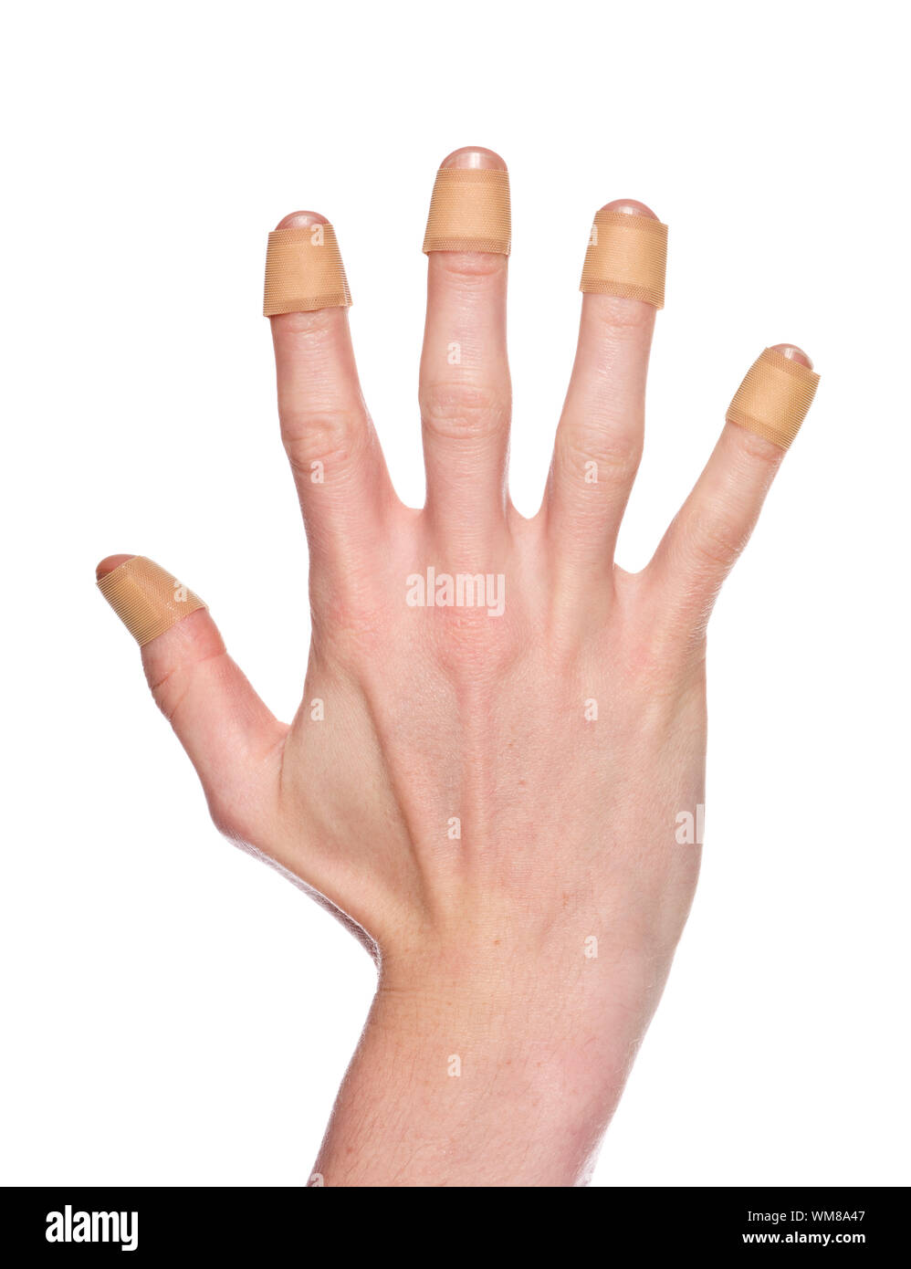 Hand with bandaid isolated on a w hite background Stock Photo - Alamy