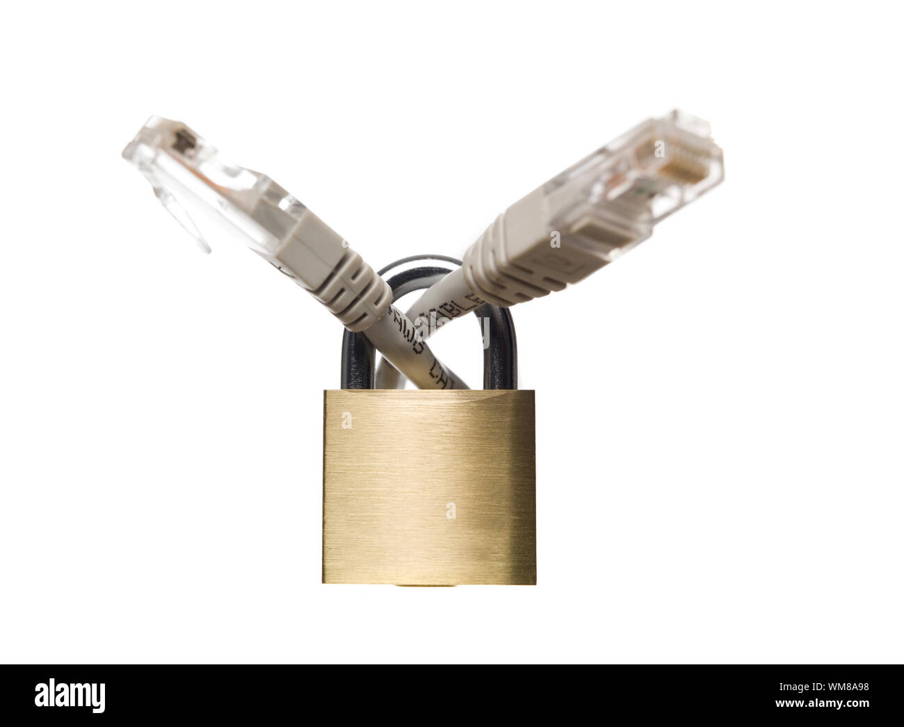 Network cable and a padlock isolated on a white background Stock Photo ...