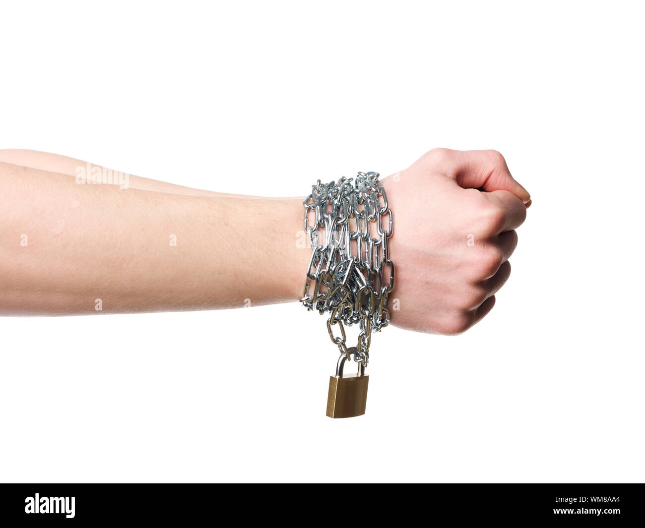 Hands chained together isolated on a white background Stock Photo - Alamy