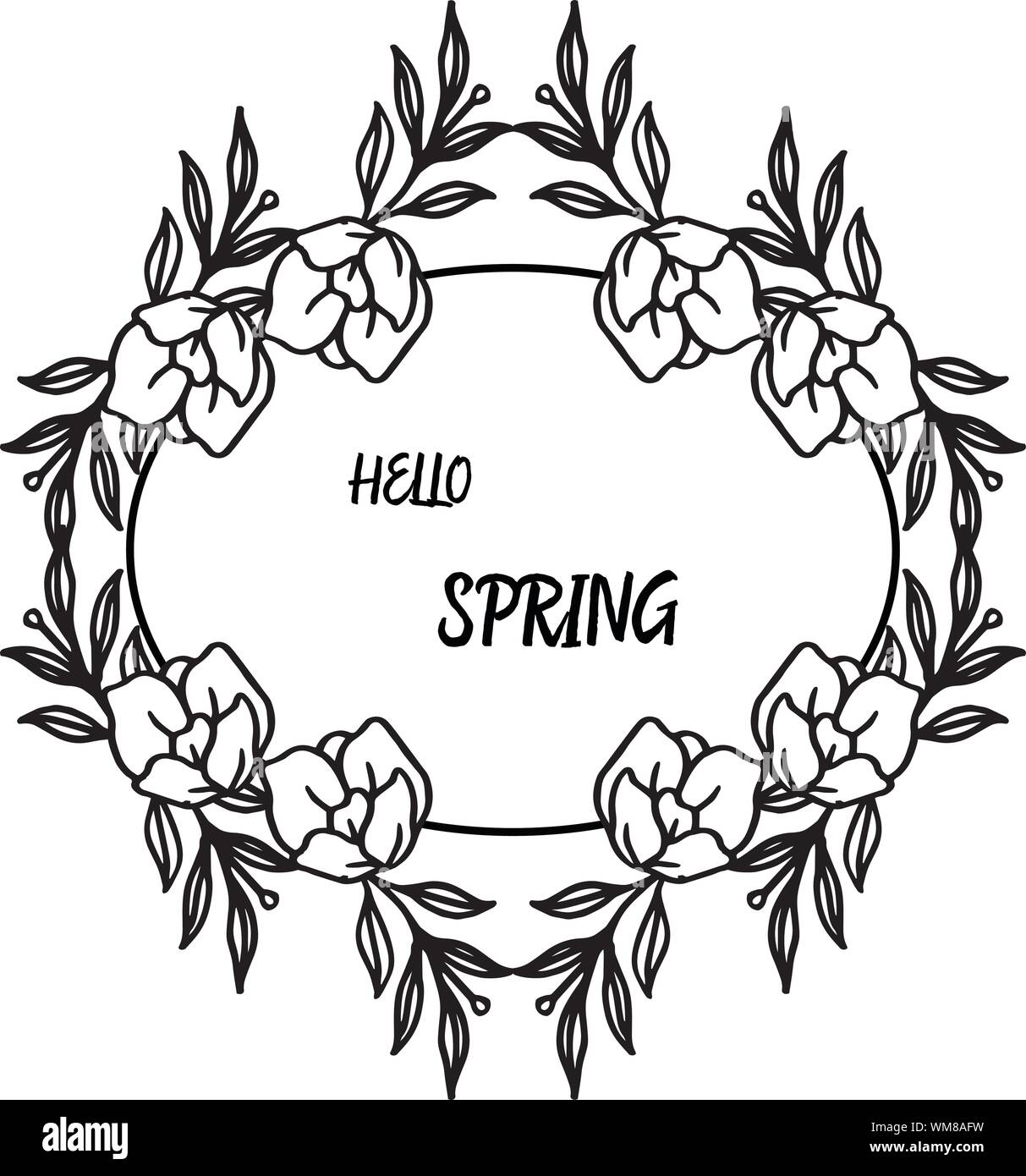 Hello spring background, template for design leaf flower frame. Vector ...