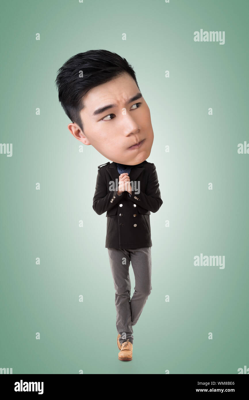 Funny Asian big head man, full length portrait Stock Photo - Alamy