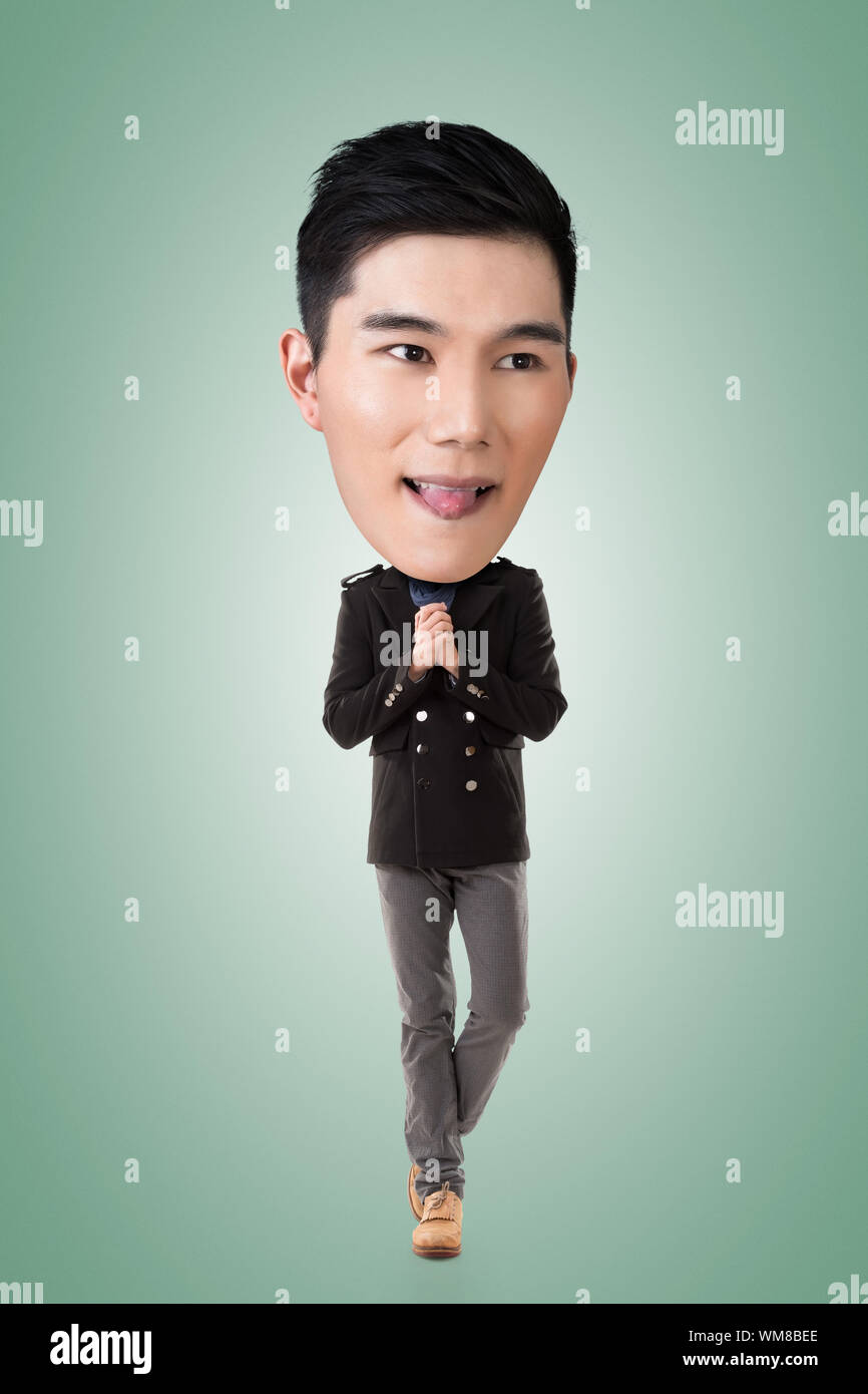 Funny Asian big head man, full length portrait Stock Photo - Alamy