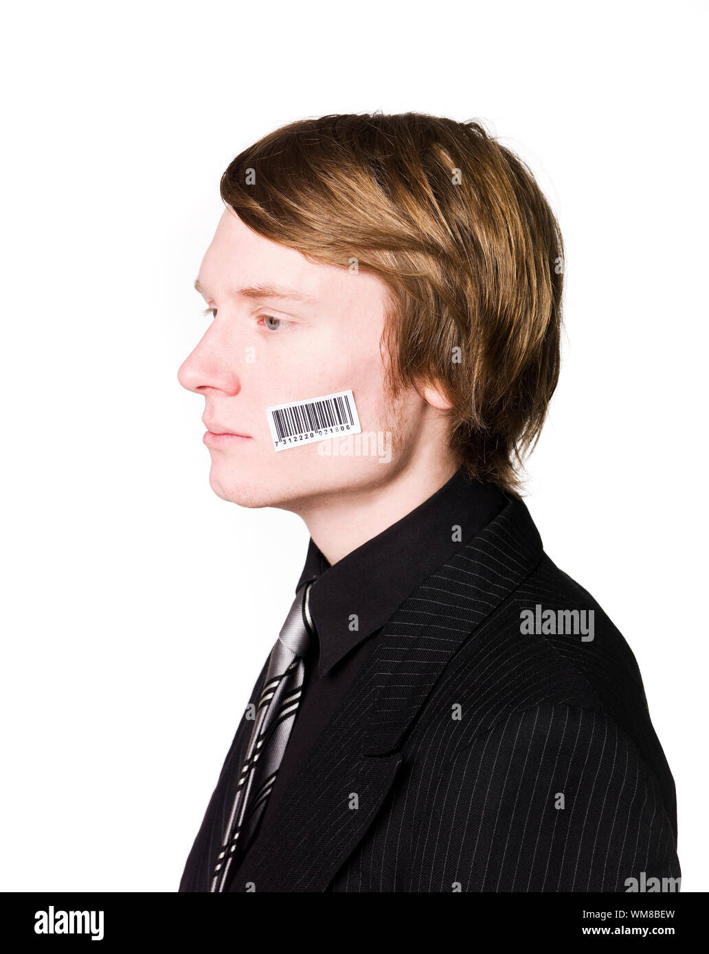 Man with a bar code in his face Stock Photo - Alamy