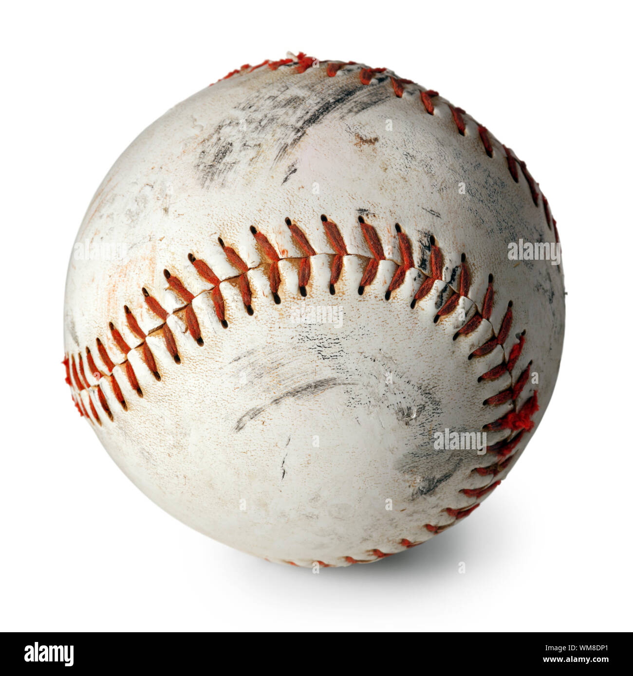 Photo of an old baseball with scratches and worn areas, isolated on ...