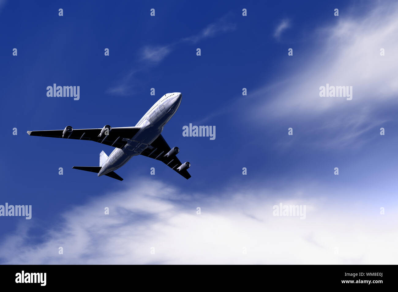 Big airplane flying on blue sky Stock Photo - Alamy