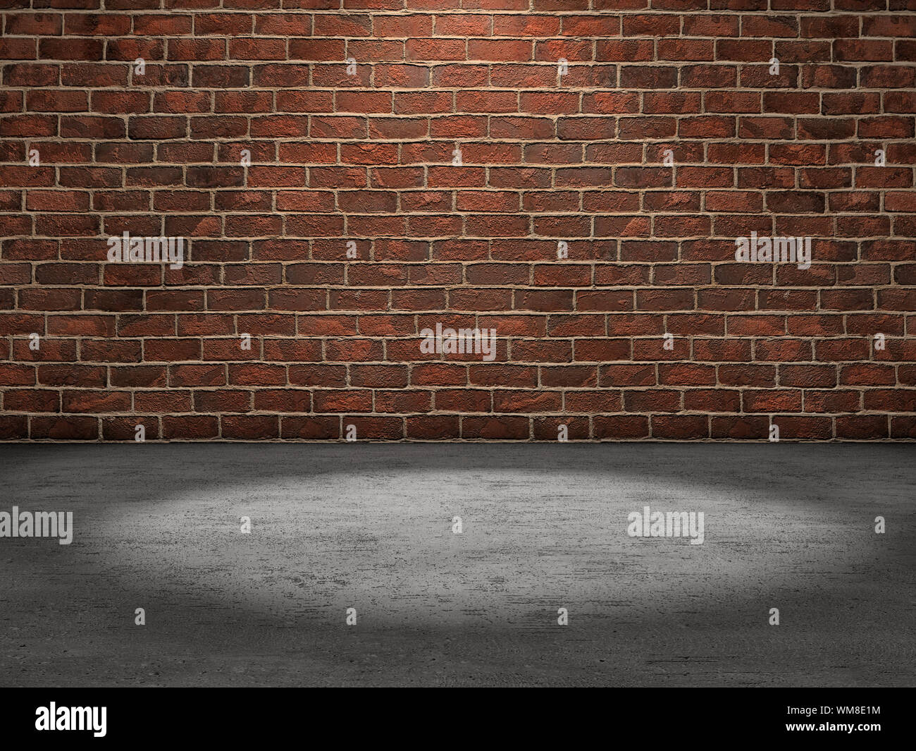 Spot light on a brick wall and concrete floor room Stock Photo - Alamy
