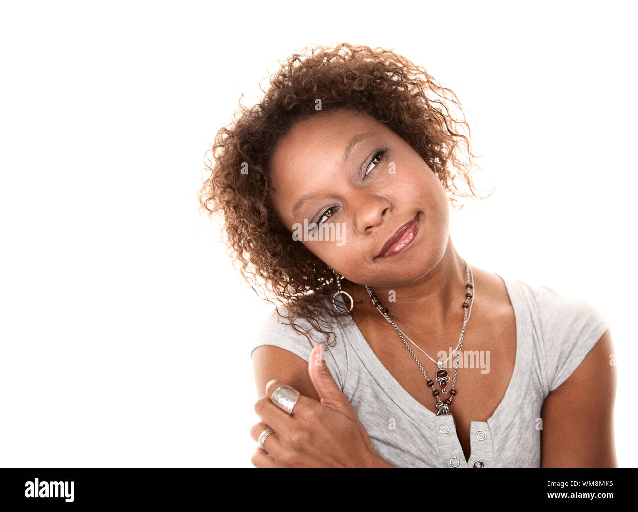Pretty African American Woman on a White Background Stock Photo - Alamy