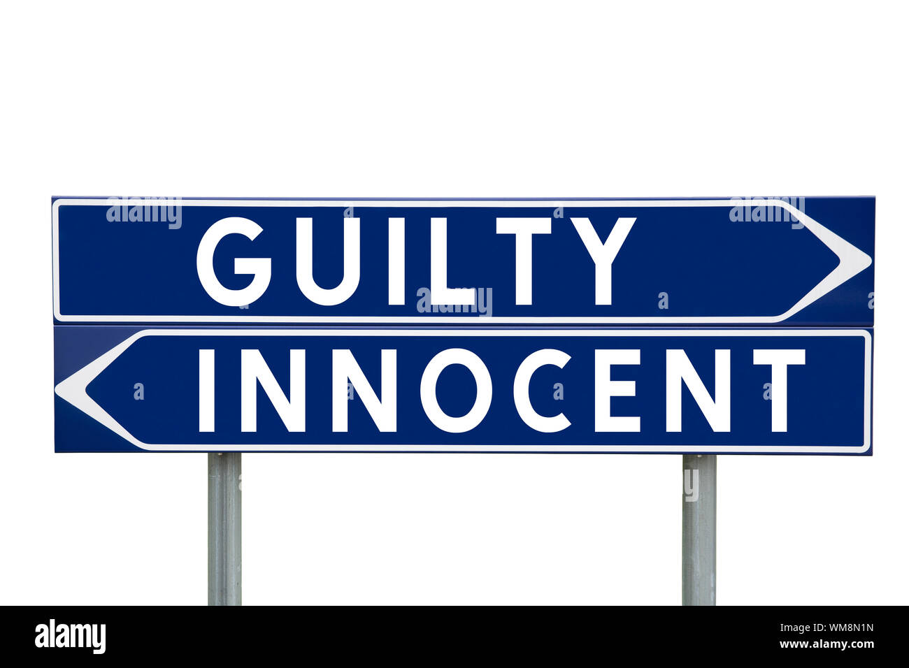 Blue Direction Signs with choice between Guilty or Innocent isolated on ...