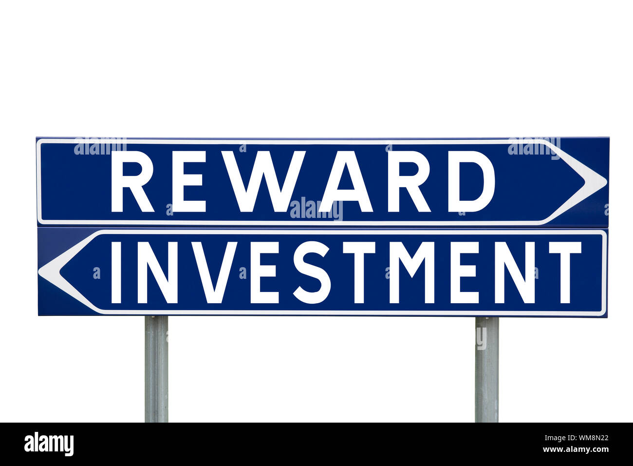 Blue Direction Signs with choice between Reward or Investment isolated ...