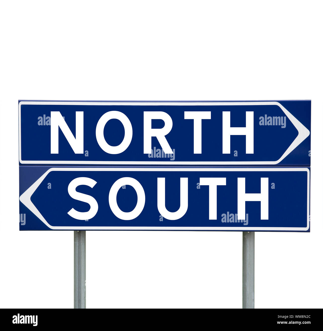 Blue Direction Signs with choice between North or South isolated on ...