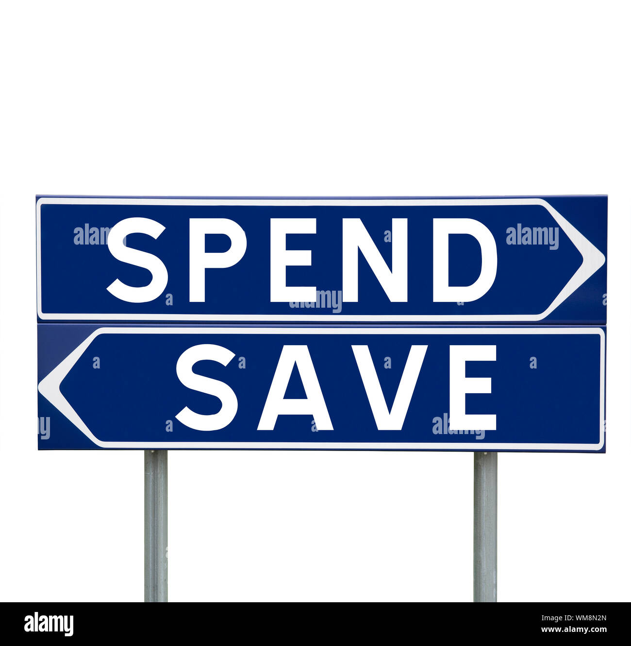 Blue Direction Signs with choice between Spend or Save isolated on ...