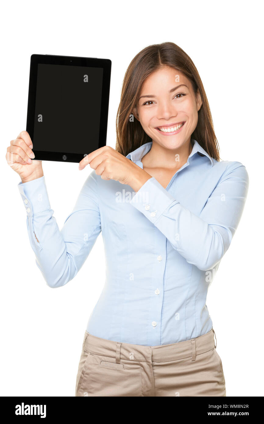 Touchpad woman showing tablet PC Stock Photo - Alamy