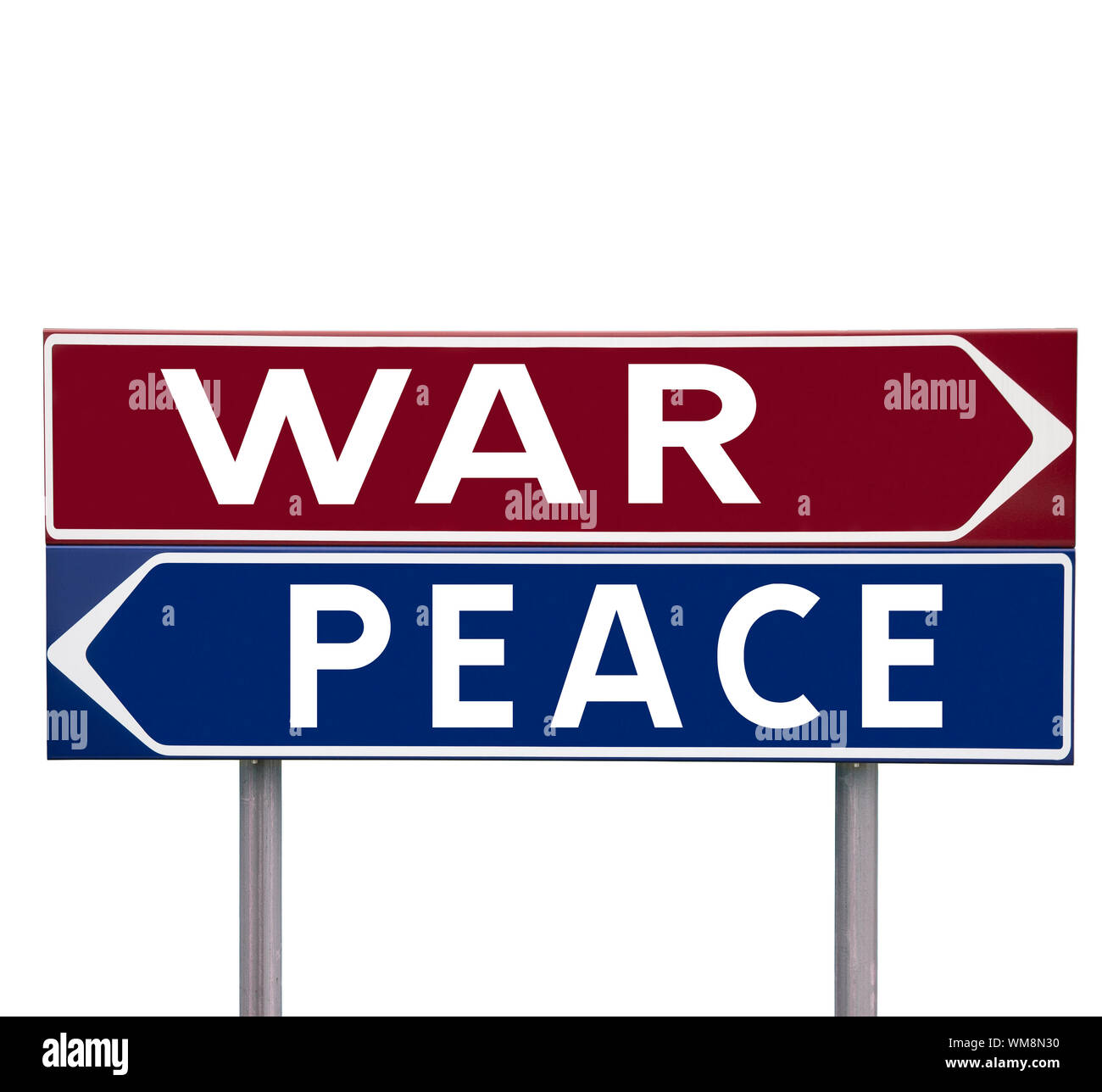 Direction Signs with choice between Peace or War isolated on white ...
