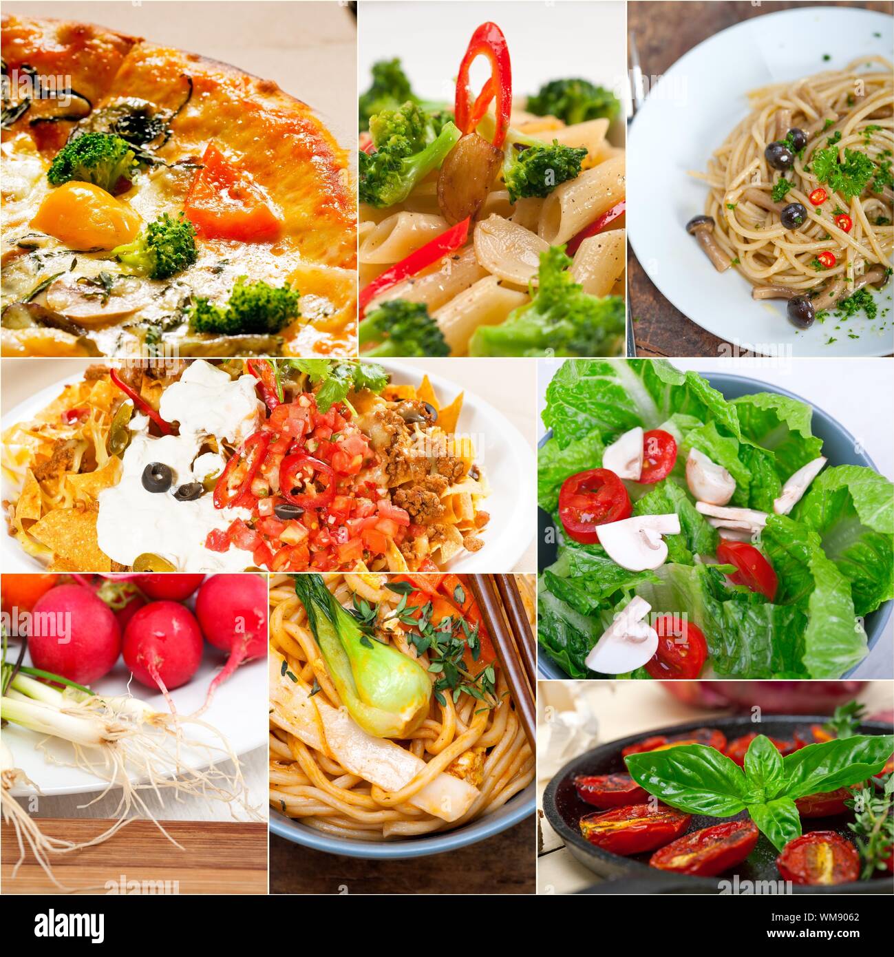 healthy Vegetarian vegan food collage nested on white frame Stock Photo ...