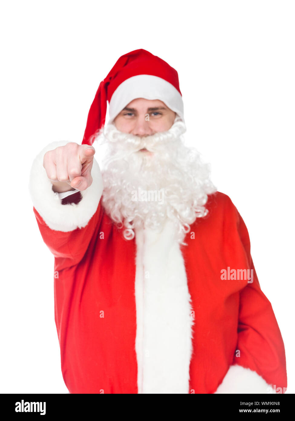 Santa claus is pointing at the camera isolated on white Stock Photo - Alamy