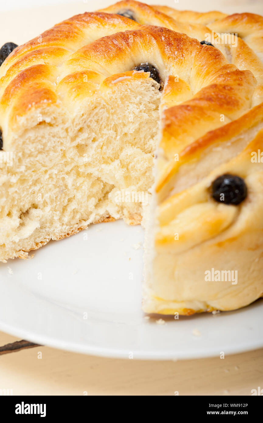 fresh home baked blueberry bread cake dessert over white wood table ...