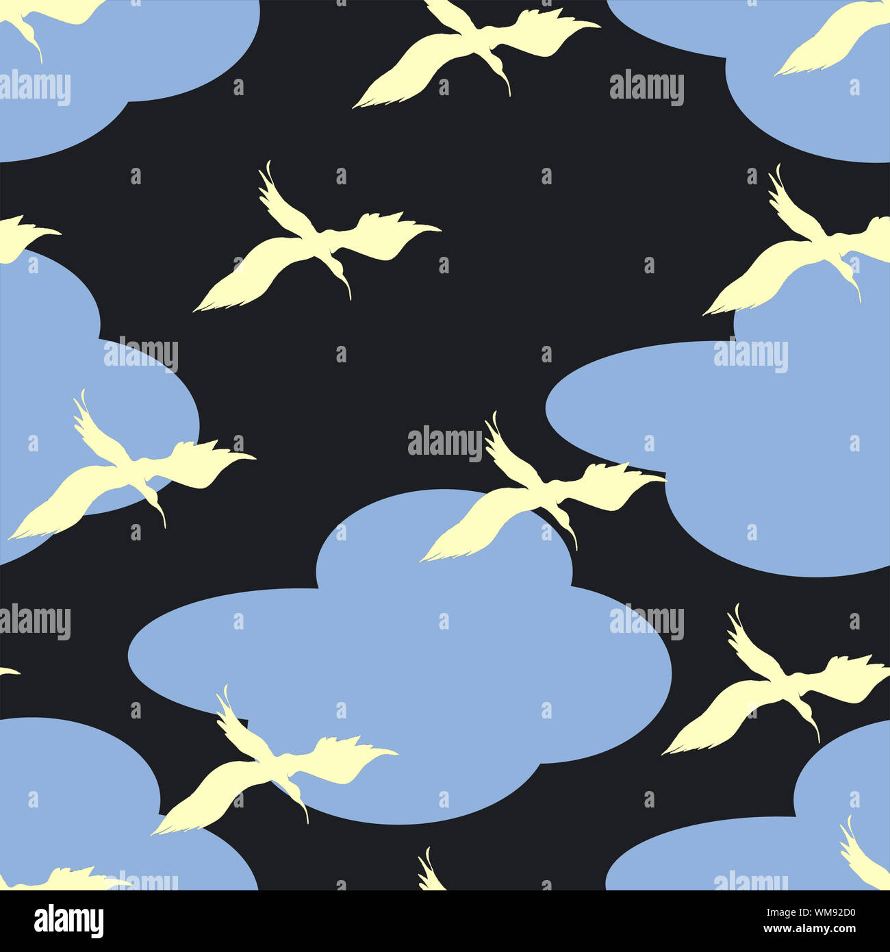 Birds and clouds pattern, grouped and isolated objects for duplicate ...