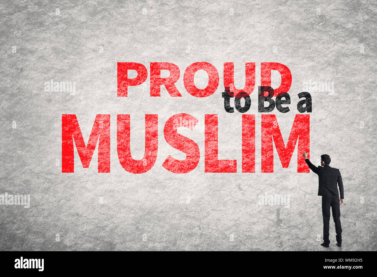 Asian businessman write text on wall, Proud to Be A Muslim Stock Photo ...