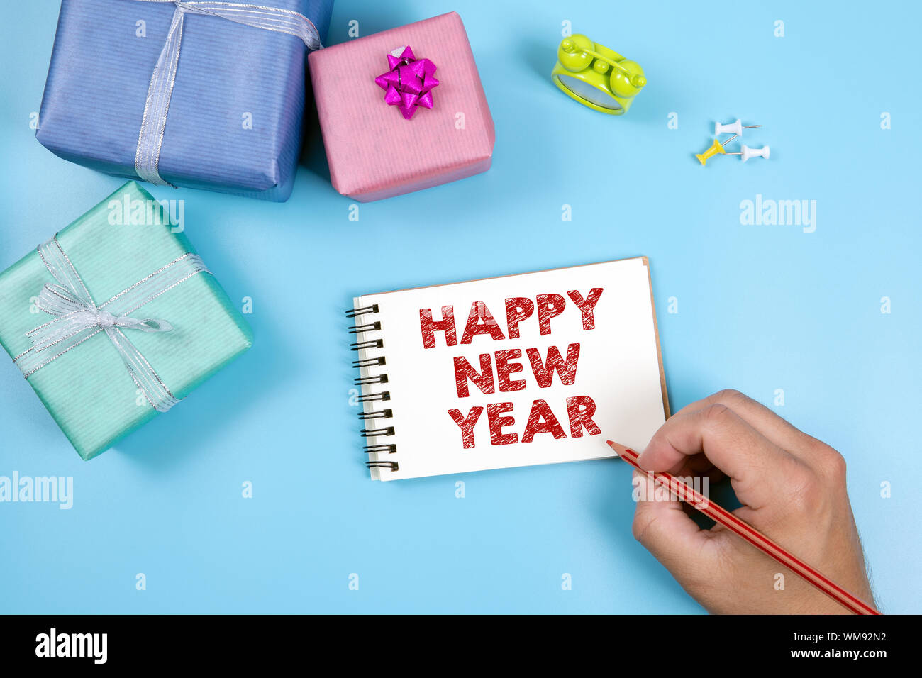 Happy New Year. Gift wrapping and preparation for Christmas Stock Photo ...