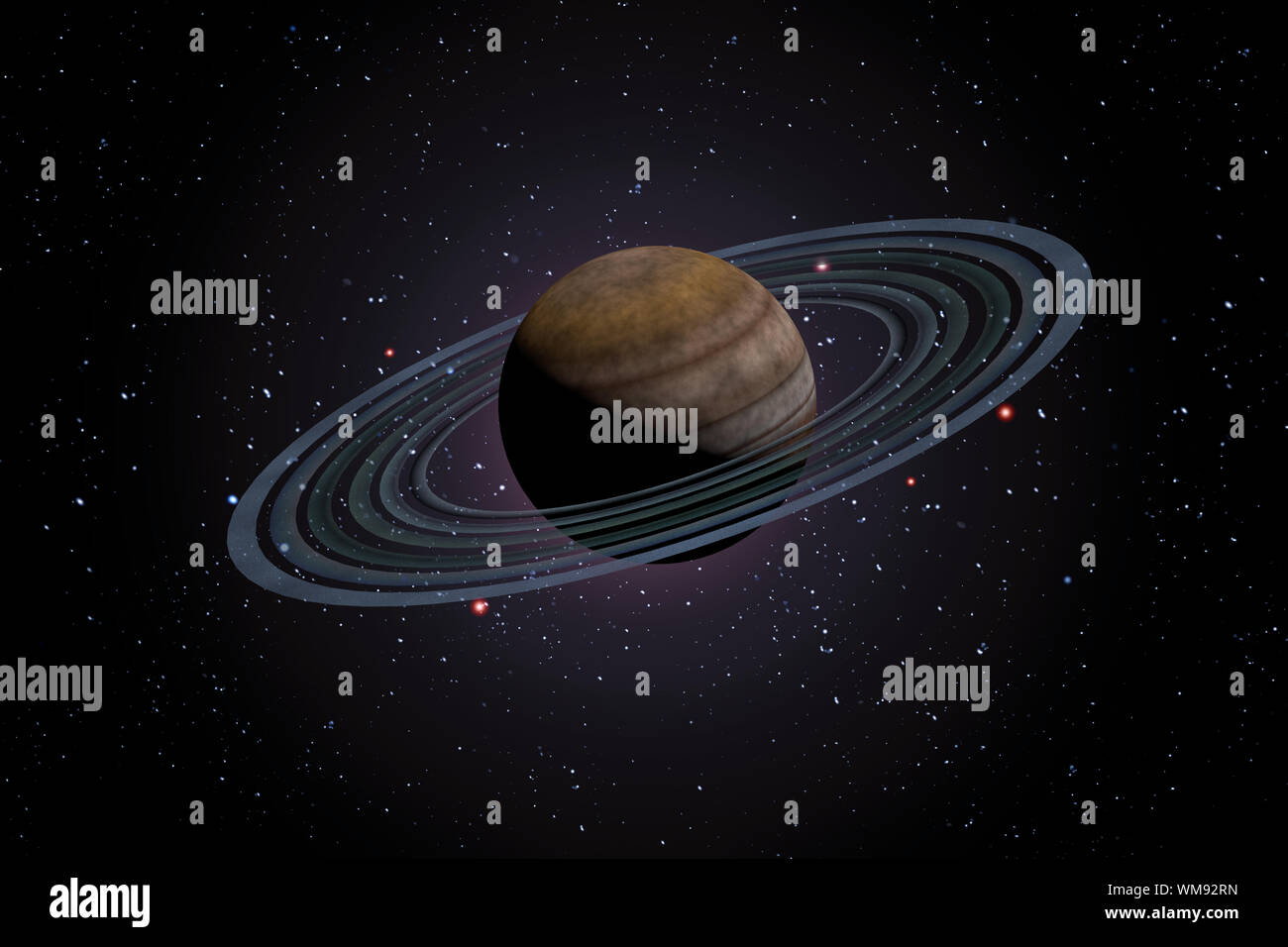 Saturn planet solar system with rings and stars 3D illustration Stock ...