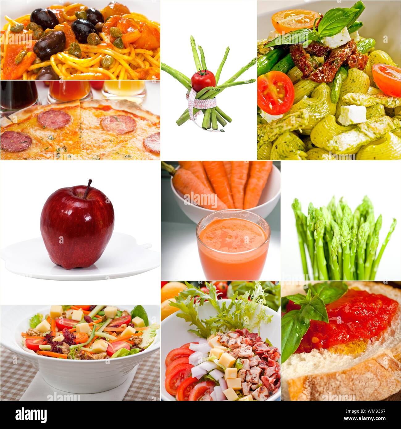 healthy Vegetarian vegan food collage nested on white frame Stock Photo ...