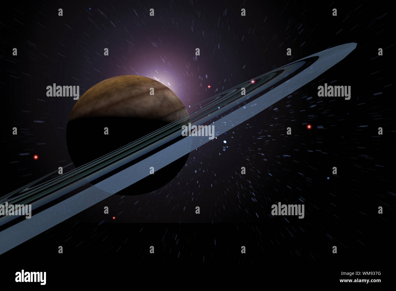 Saturn planet solar system with rings and stars 3D illustration Stock ...