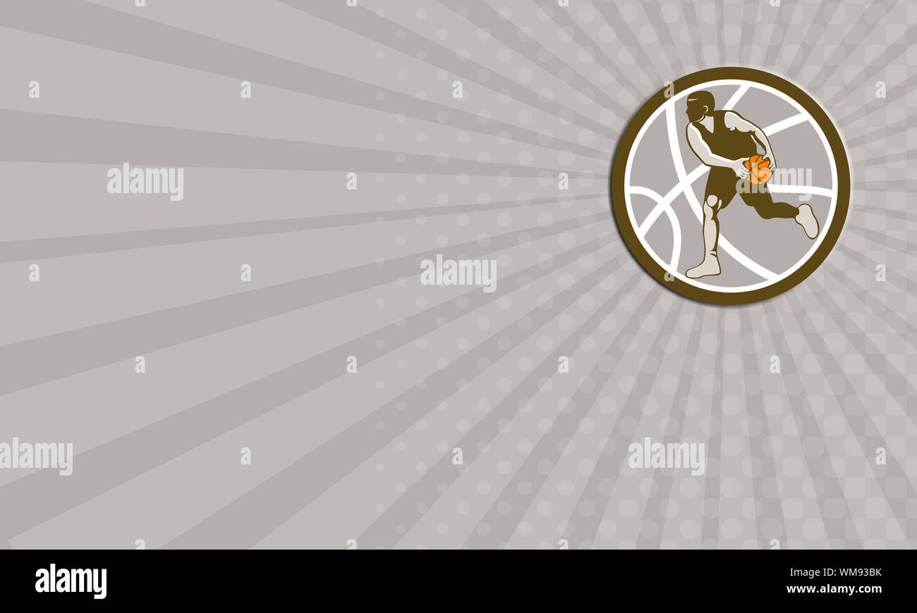 Business card showing illustration of a basketball player dribbling ...
