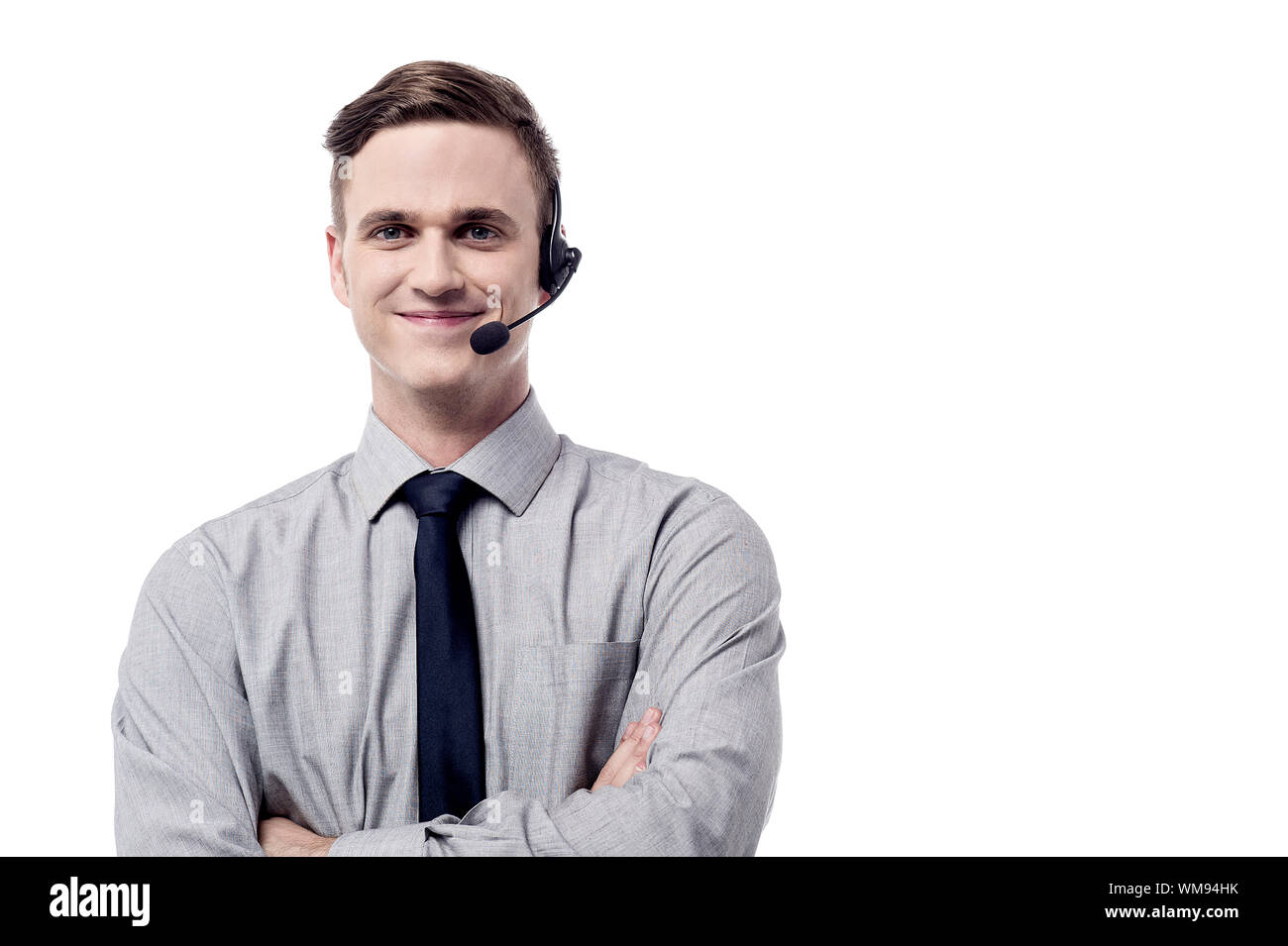 Customer support executive welcoming his clients Stock Photo - Alamy