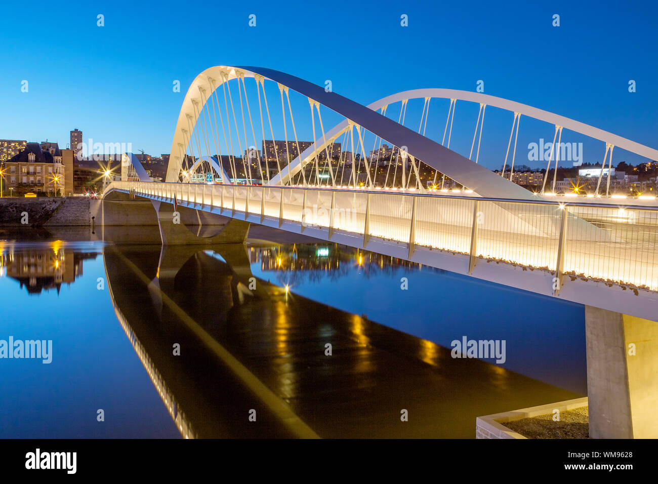View of Schuman bridge by night, Lyon, France, Europe Stock Photo - Alamy