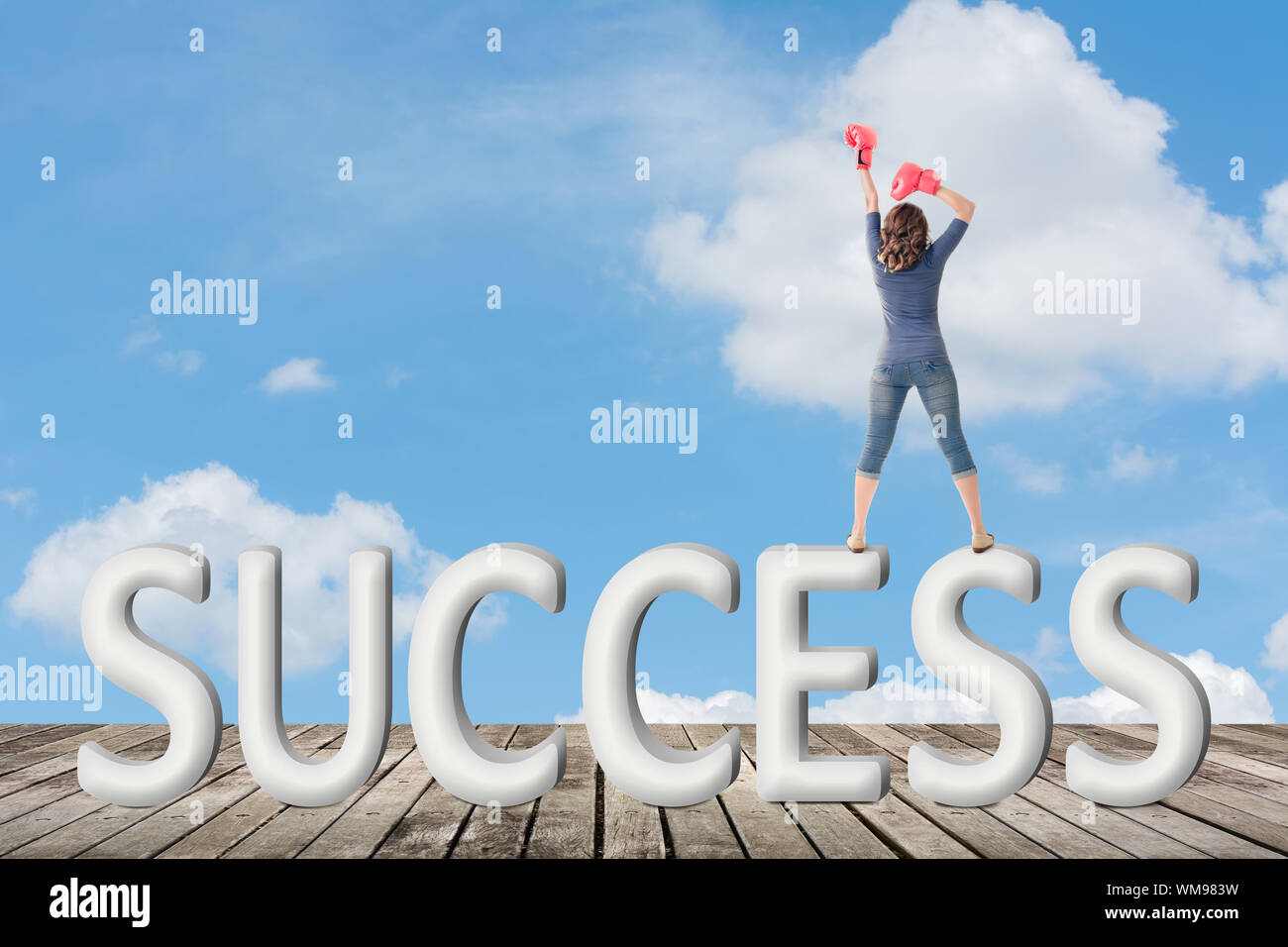 Concept of success with a human with text Stock Photo - Alamy