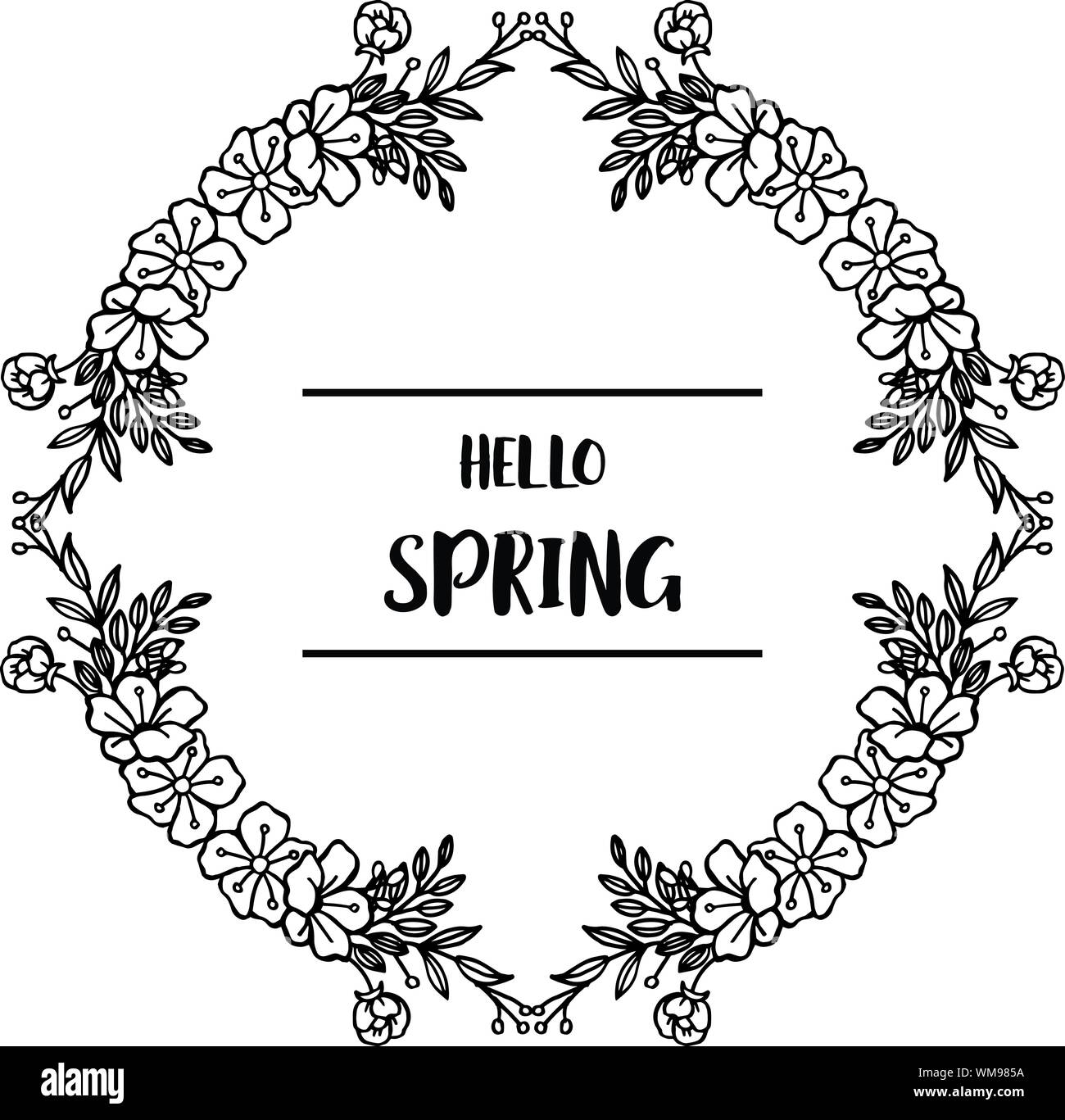 Card sketch of hello spring, with shape art unique leaf flower frame ...