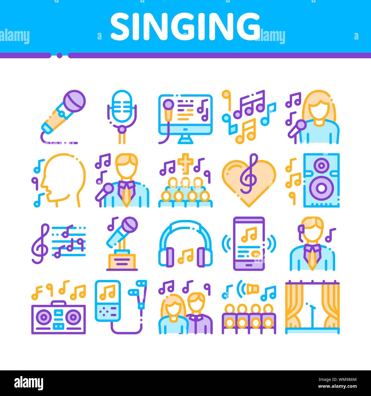 Singing Song Collection Elements Vector Icons Set Stock Vector Image ...