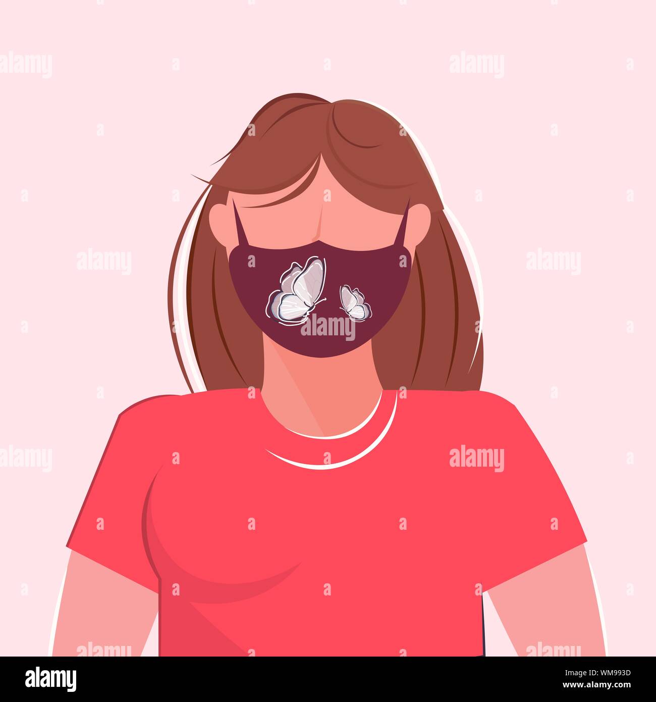 woman wearing protective face mask with butterfly icon smog air ...