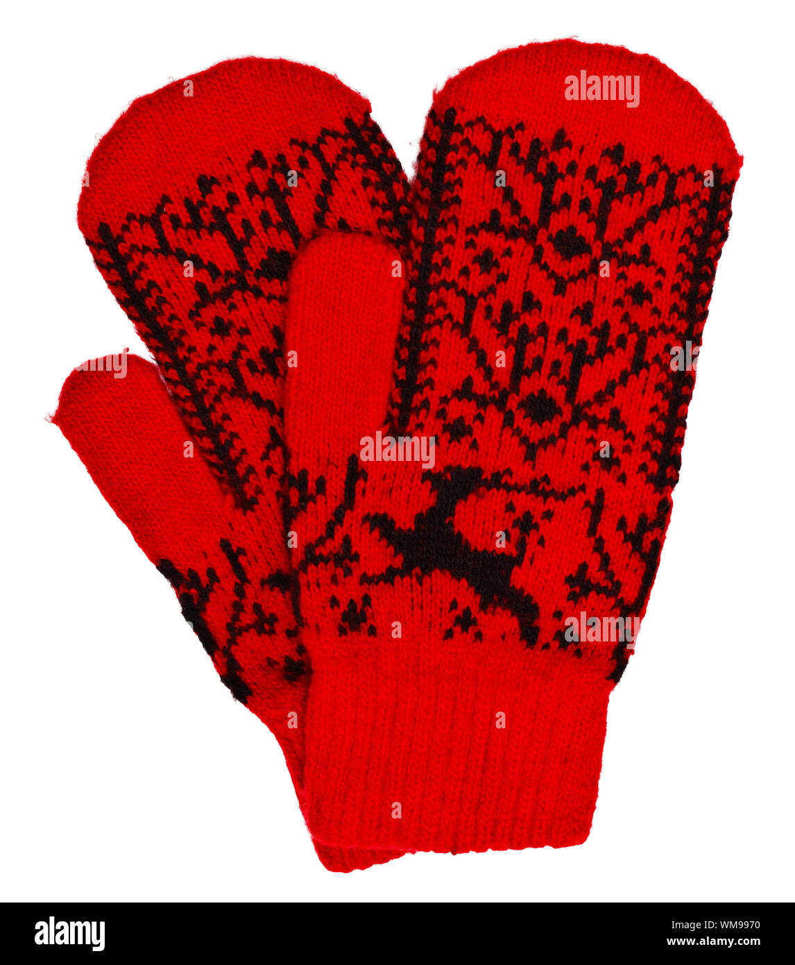 Red woolen mittens old fashioned isolated on white background Stock ...