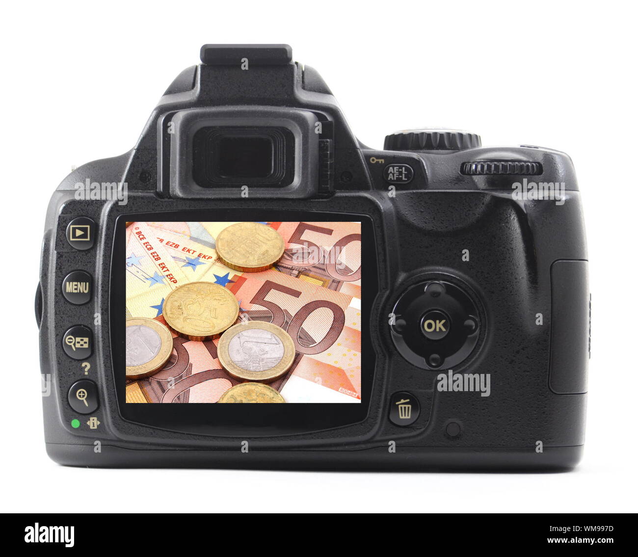 digicam or dslr with money isolated on white background Stock Photo - Alamy