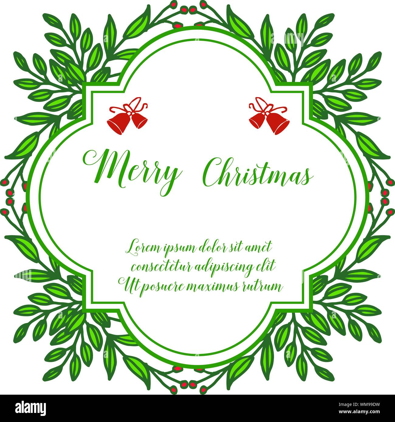 Greeting card design merry christmas, with ornate of unique green leafy flower frame. Vector ...