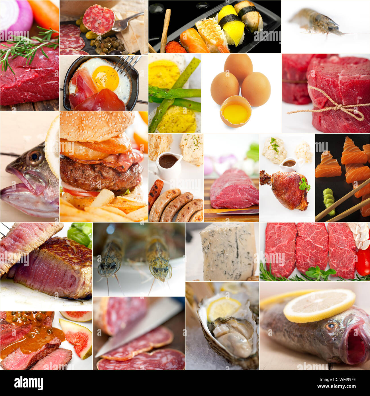 high protein food collection collage nested on white frame Stock Photo ...