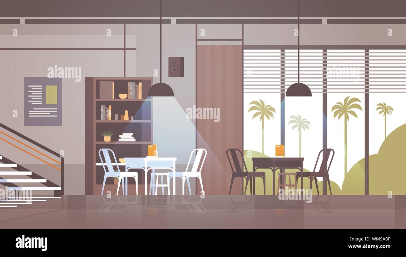 modern cafe interior empty no people restaurant cafeteria design flat ...