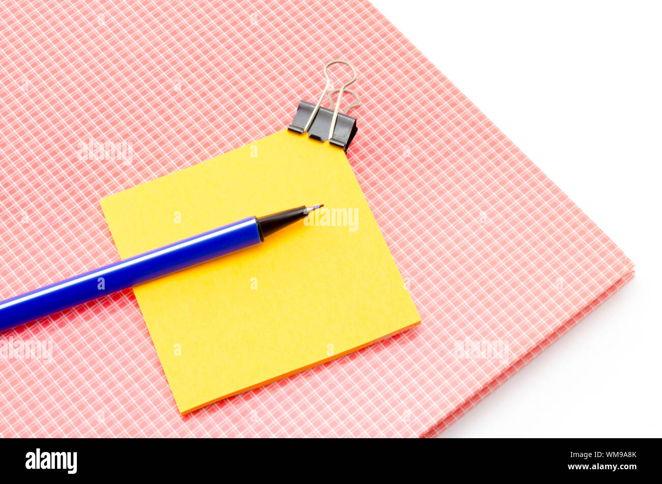 sticky note with supplies isolated on white background Stock Photo - Alamy