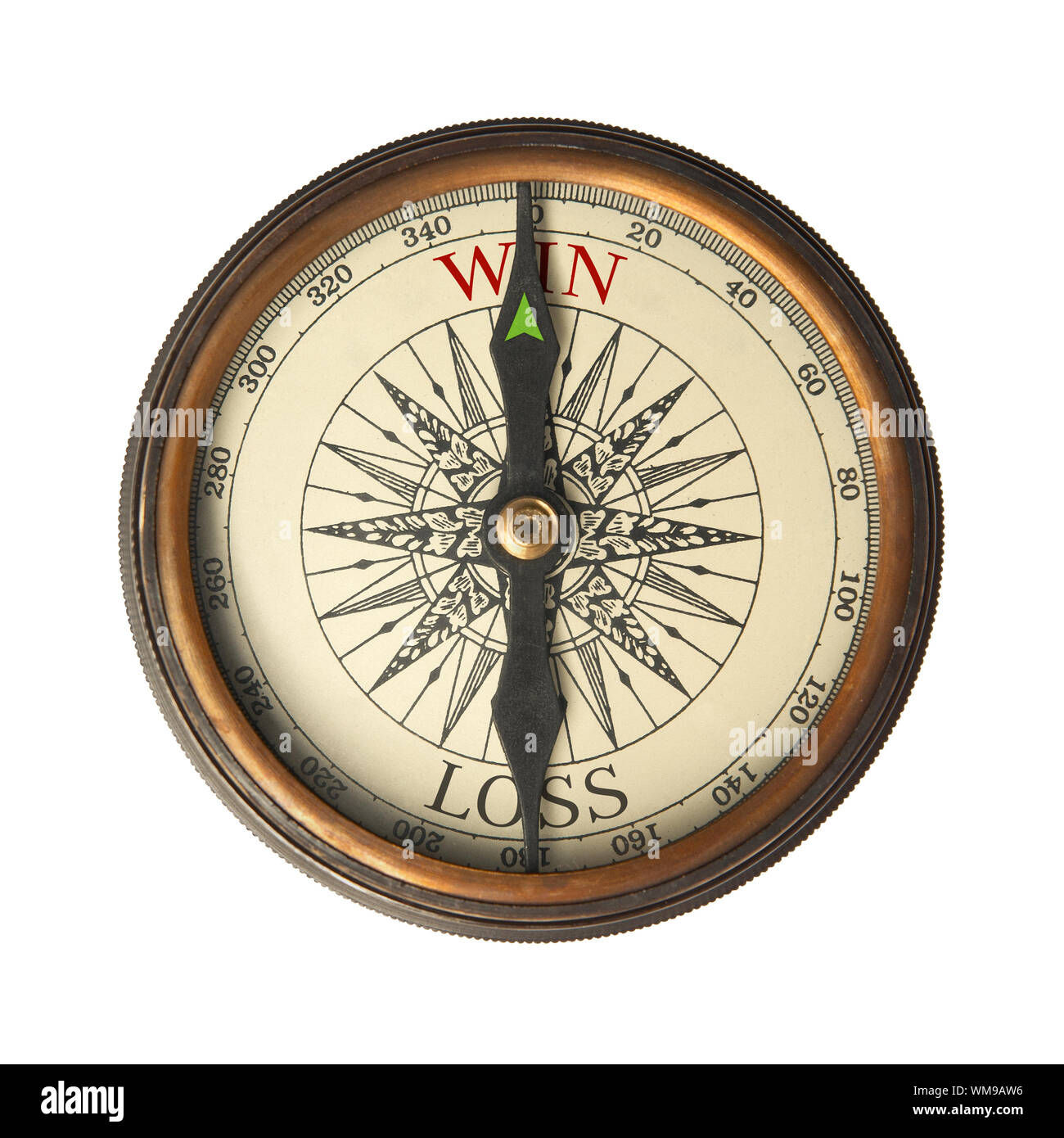 Compass guides to win. Isolated on white Stock Photo - Alamy