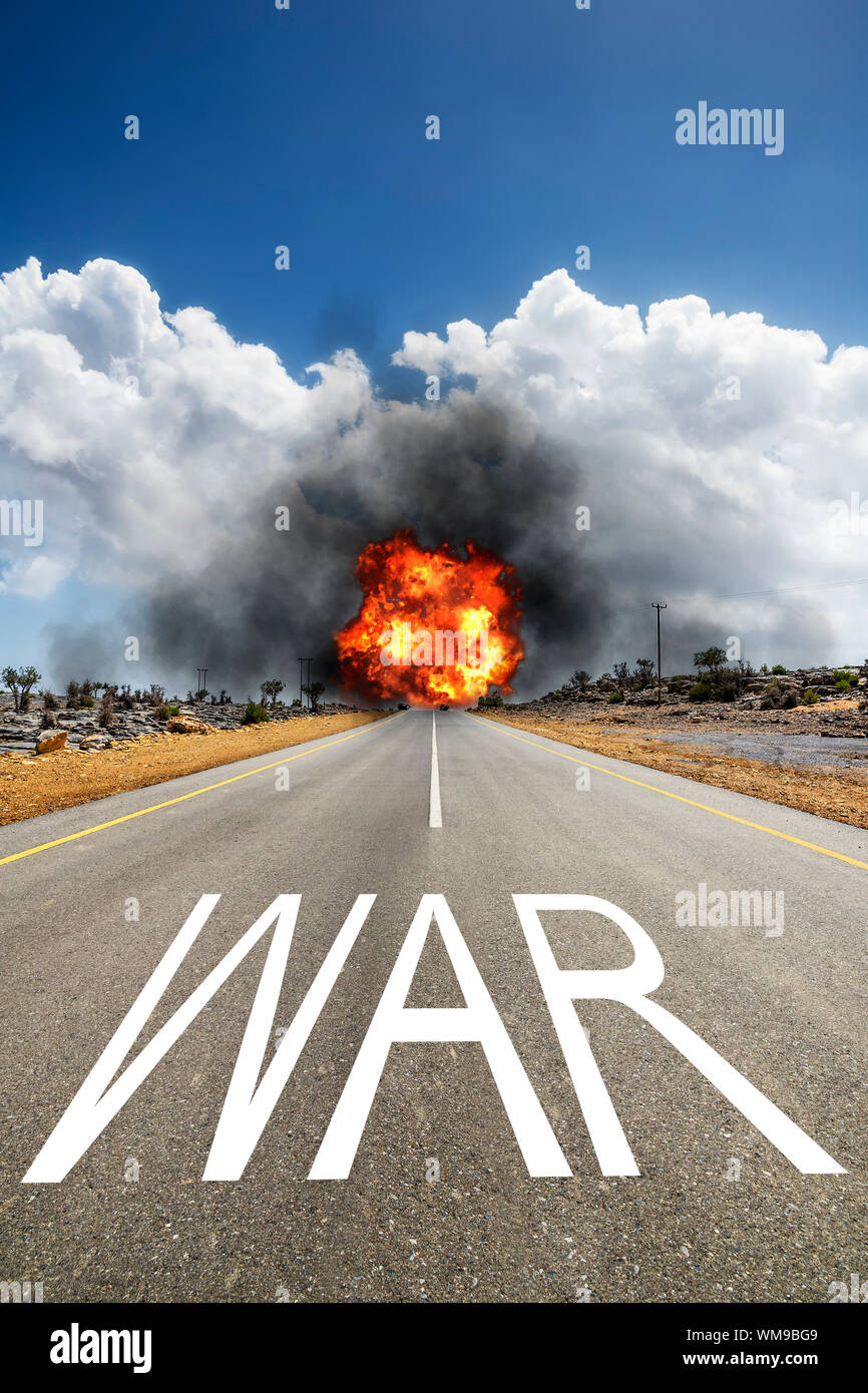 Image of a road with the text WAR Stock Photo - Alamy