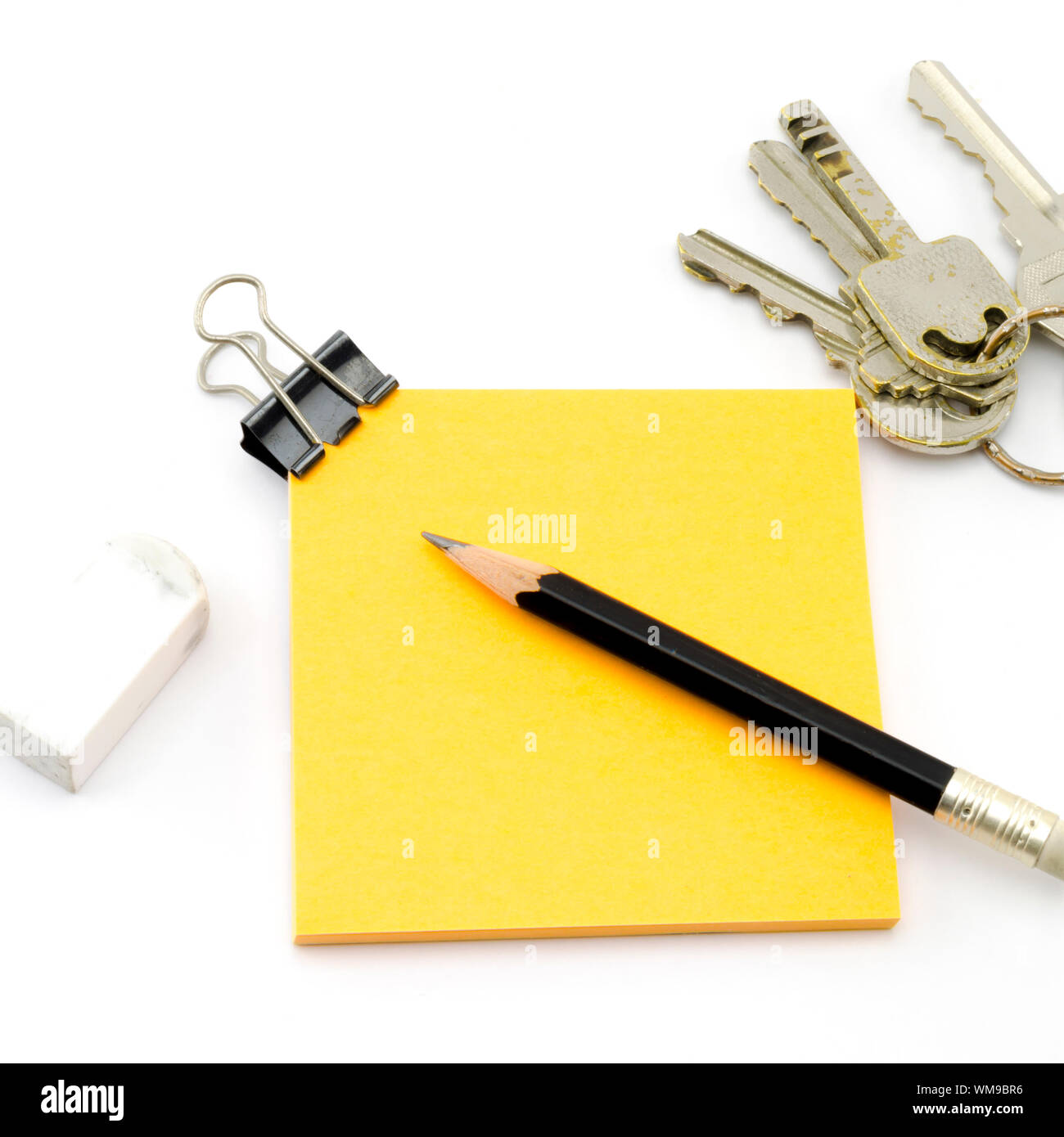 sticky note with supplies isolated on white background Stock Photo - Alamy