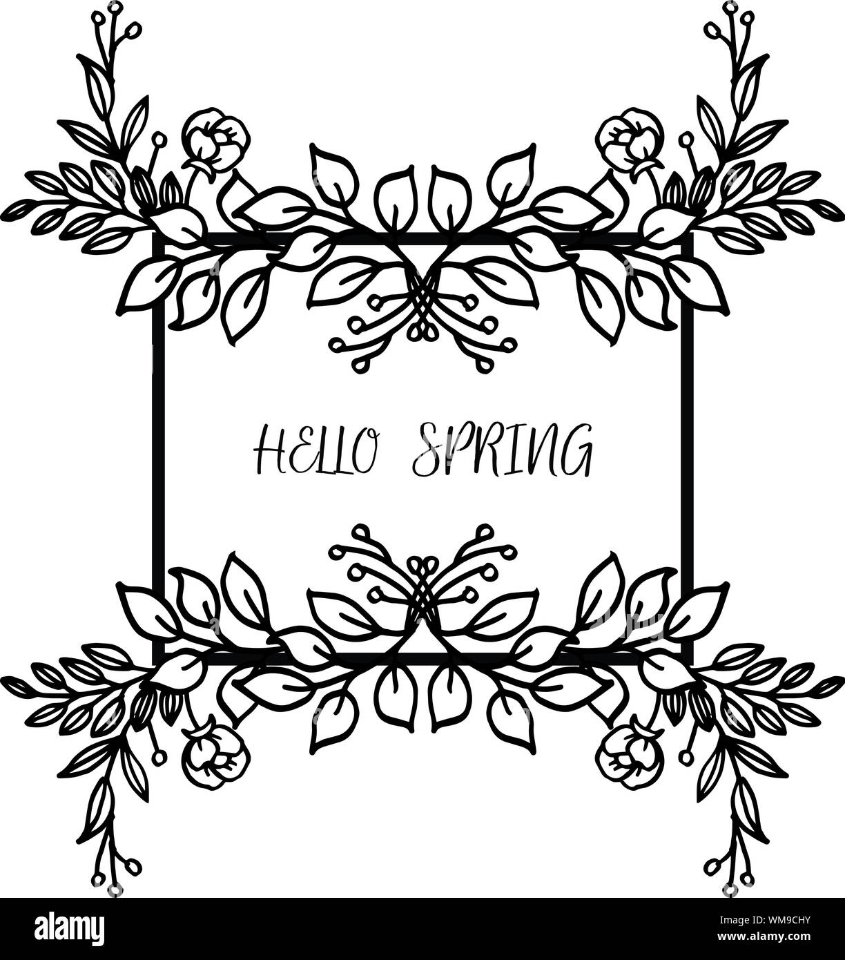 Hello spring with pattern of leaves and flower frame. Vector Stock ...