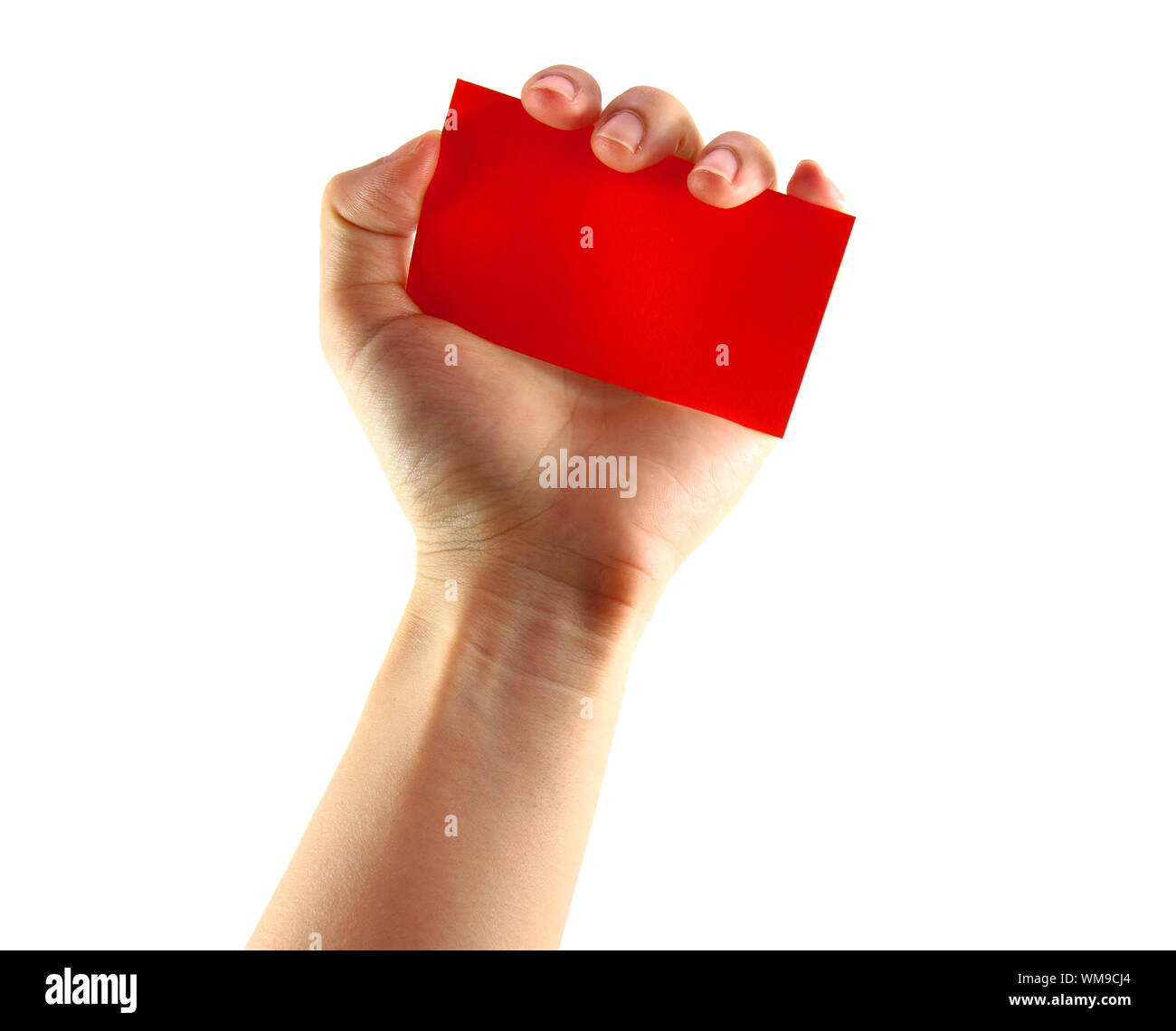 Woman's hand and red card isolated on white Stock Photo - Alamy