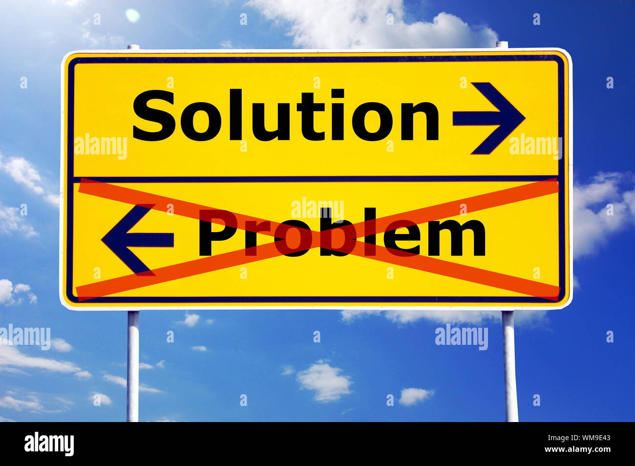problem and solution concept with yellow road sign Stock Photo - Alamy