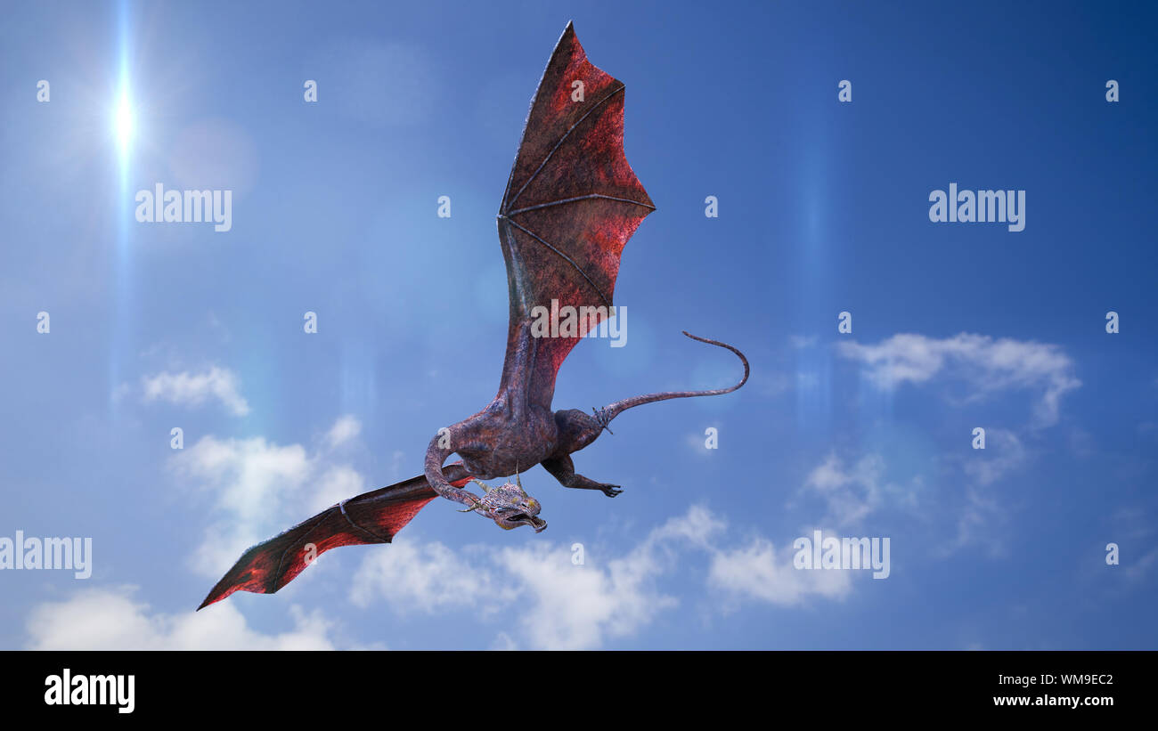 dragon, gigantic winged creature flying in the sky Stock Photo - Alamy