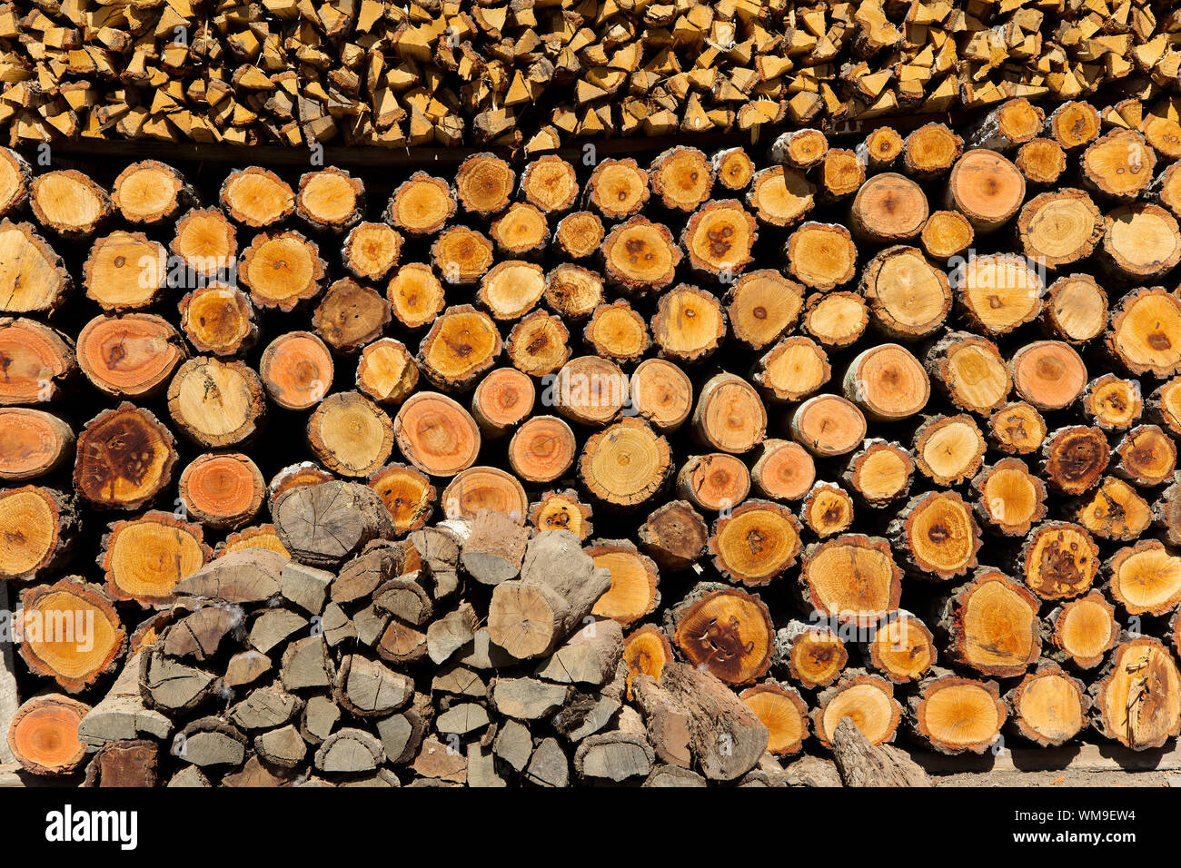 Stacked logs Background Stock Photo - Alamy